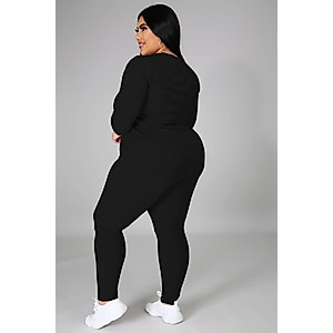 Tycorwd Plus Size Two Piece Outfits For Women Sweatsuits Jogger Sets Long Sleeve Casual Print Tracksuit Sets Black-3XL