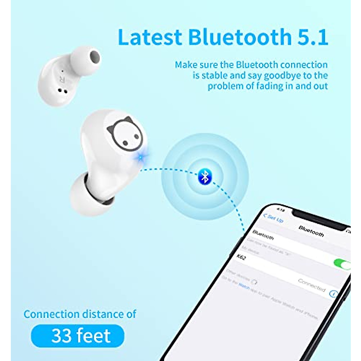 Togetface Kids Wireless Earbuds for Small Ears - Panda Bluetooth Headphones - with Mic and Noise Cancelling, is The Best Christmas, Halloween and Birthday Gift for Kids, Friends, Family and Adults.