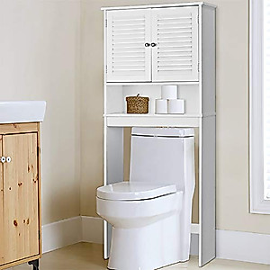 Giantex Over-The-Toilet Storage Cabinet, Freestanding Toilet Rack with 2-Door Cabinet, Adjustable Shelf, Bathroom Space Saver, Storage Organizer for Bathroom, Washroom, Laundry Room, White
