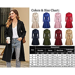 Zeagoo Women's Double-Breasted Long Trench Coat with Belt,Large,Black