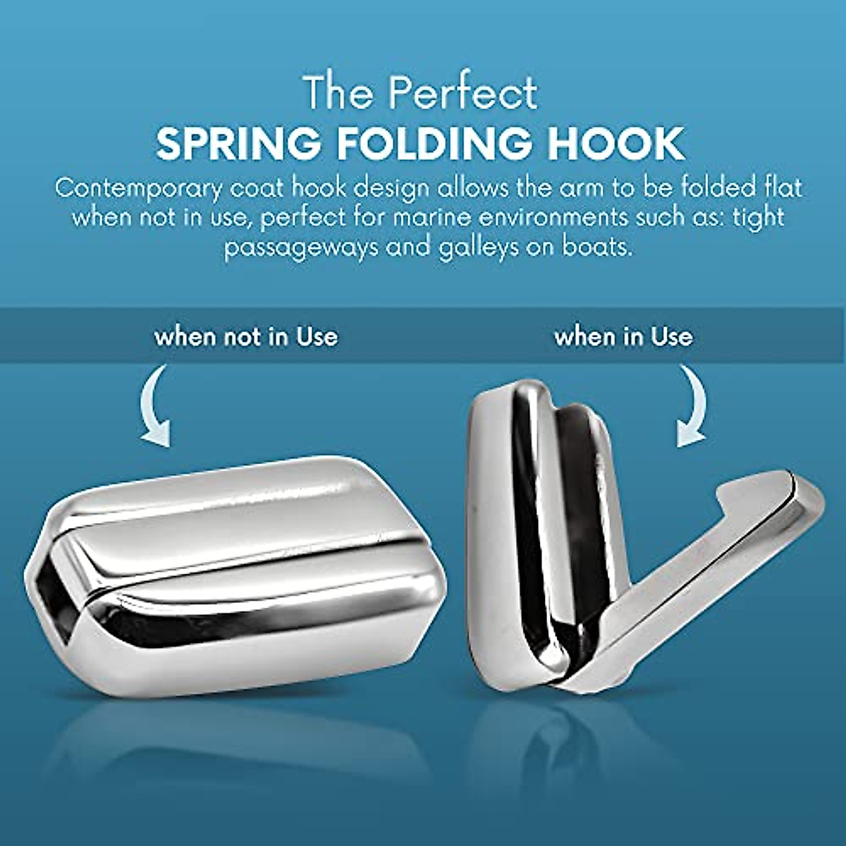 MARINE CITY 316 Grade Stainless Steel Spring Folding Marine Grade Loaded Hat Coat Hook Strong and Durable Coat Hook Foldable Mirror Polished for Boats – Yachts– Hardware Accessories (Pack of 1)