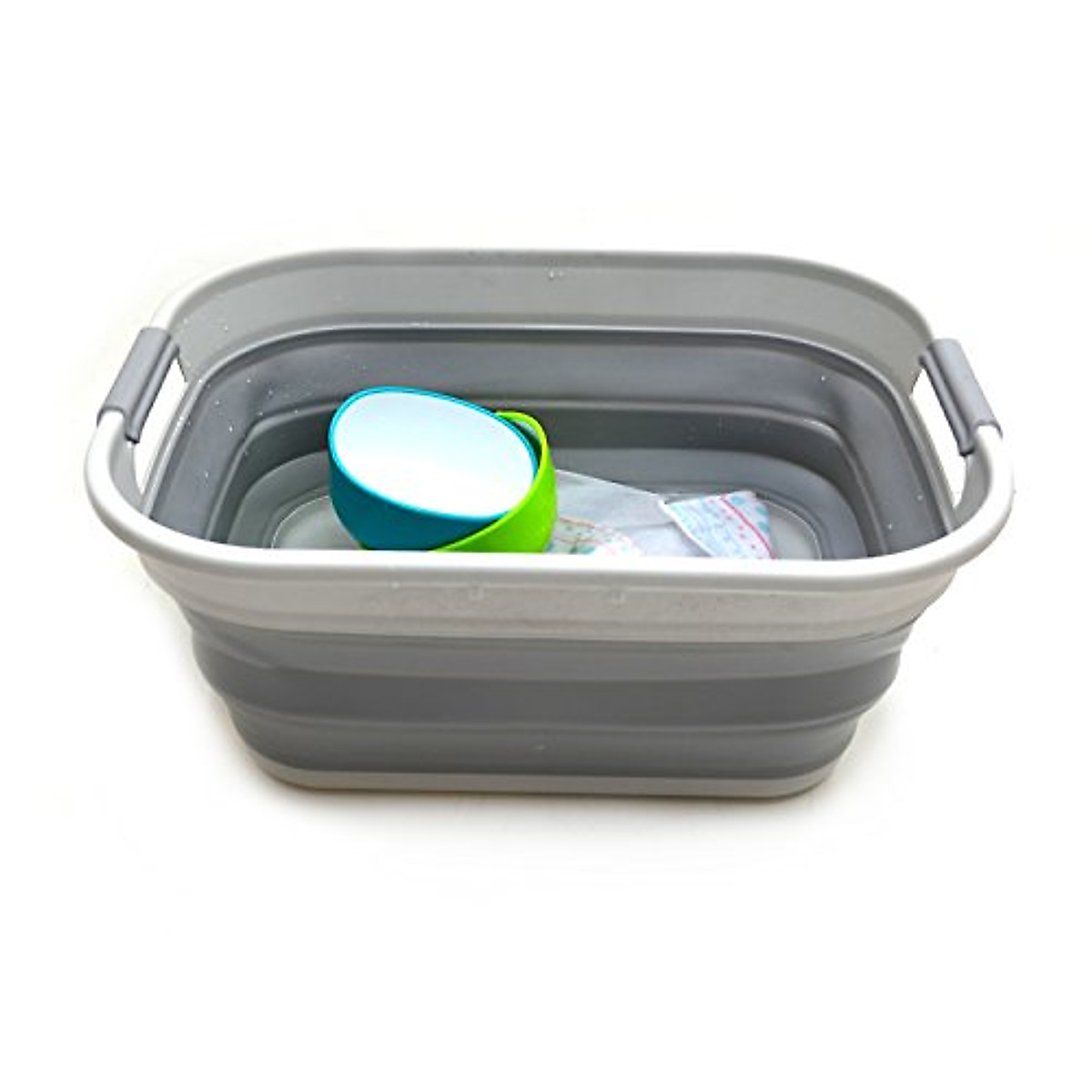 SAMMART 19.5L Set of 2 Collapsible Laundry Basket with Lid - Foldable Pop Up Storage Container/Organizer - Portable Washing Tub - Space Saving Hamper/Basket with Lid (2, Grey)