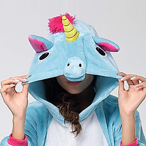 DarkCom Polar Fleece Unicorn Onesie Christmas Pajamas Unisex Adult Cosplay Halloween Costume (Blue) Small