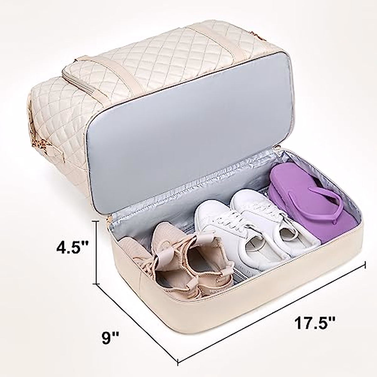 CAMTOP Women Ladies Travel Weekender Bag Overnight Duffel Carry-on Tote Bag with Luggage Sleeve fit 15.6 Inch Laptop Computer (Beige,Quilted)