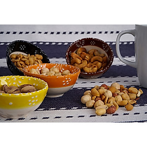 Silkroad Home Goodies Set of 4 Ceramic Sauce Dishes in Gift Box, Handprinted Turkish Pottery Mini Serving Plates