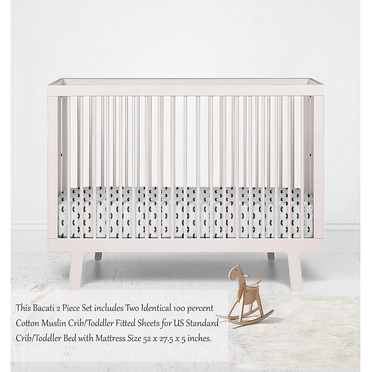 Bacati - 2 Pack Love/Aztec/Arrows/Hearts Silky Soft Breathable 100% Cotton Muslin Baby Crib Fitted Sheets - Fits Standard 28 x 52 x 5 Crib & Toddler Mattresses (Mustache, Black)