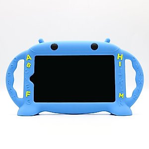 Kids Proof Case for Samsung 7 inch Tablet Galaxy Tab A/3/3 Lite/4/E Lite 7.0-CHINFAI [Cartoon Robot Series] Silicone Handle Stand Case Cover for Tablet SM-T280/T113/T230 (Blue)