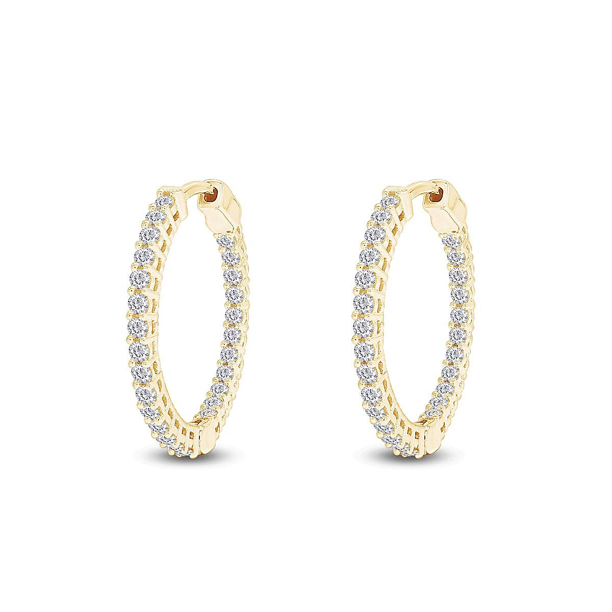 IGI Certified 1 Carat (Cttw) Round Lab Grown Diamond Inside Out Hoop Earrings In 10k Solid Yellow Gold 1 CT