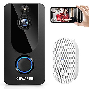 CHWARES Video Doorbell Camera with Chime, 1080p HD, Wireless WiFi, Motion Detection, 2-Way Audio, Night Vision, IP65 Waterproof, Battery Powered, Easy Installation, One-Year Free Cloud Storage