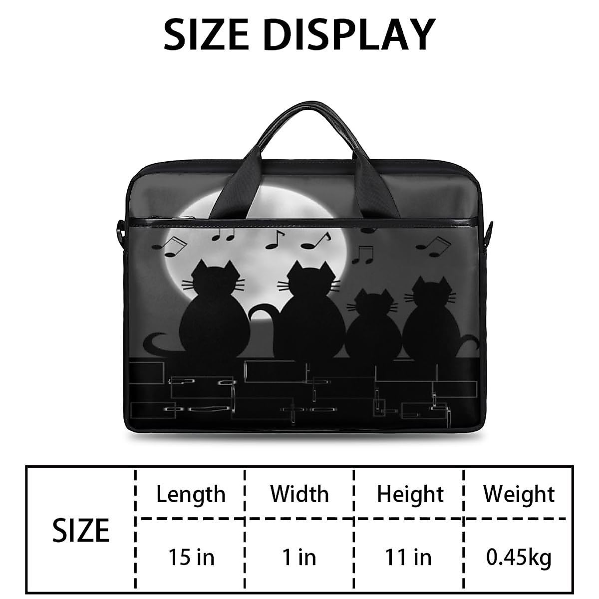 Music Cat Laptop Computer Bag Waterproof Shoulder Messenger Bag 13-15 inch Durable Laptop Tote Bag with Shoulder Strap Handle Lightweight Crossbody Briefcase