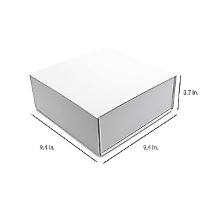 White Gift Box - 1 Pack Small Collapsible Magnetic Lid Luxury Cardboard Box for presents, gifts, Ornaments, Holiday, Weddings, Events, Small Businesses, Organization, Supplies, Crafting - 9.4x9.4x3.7