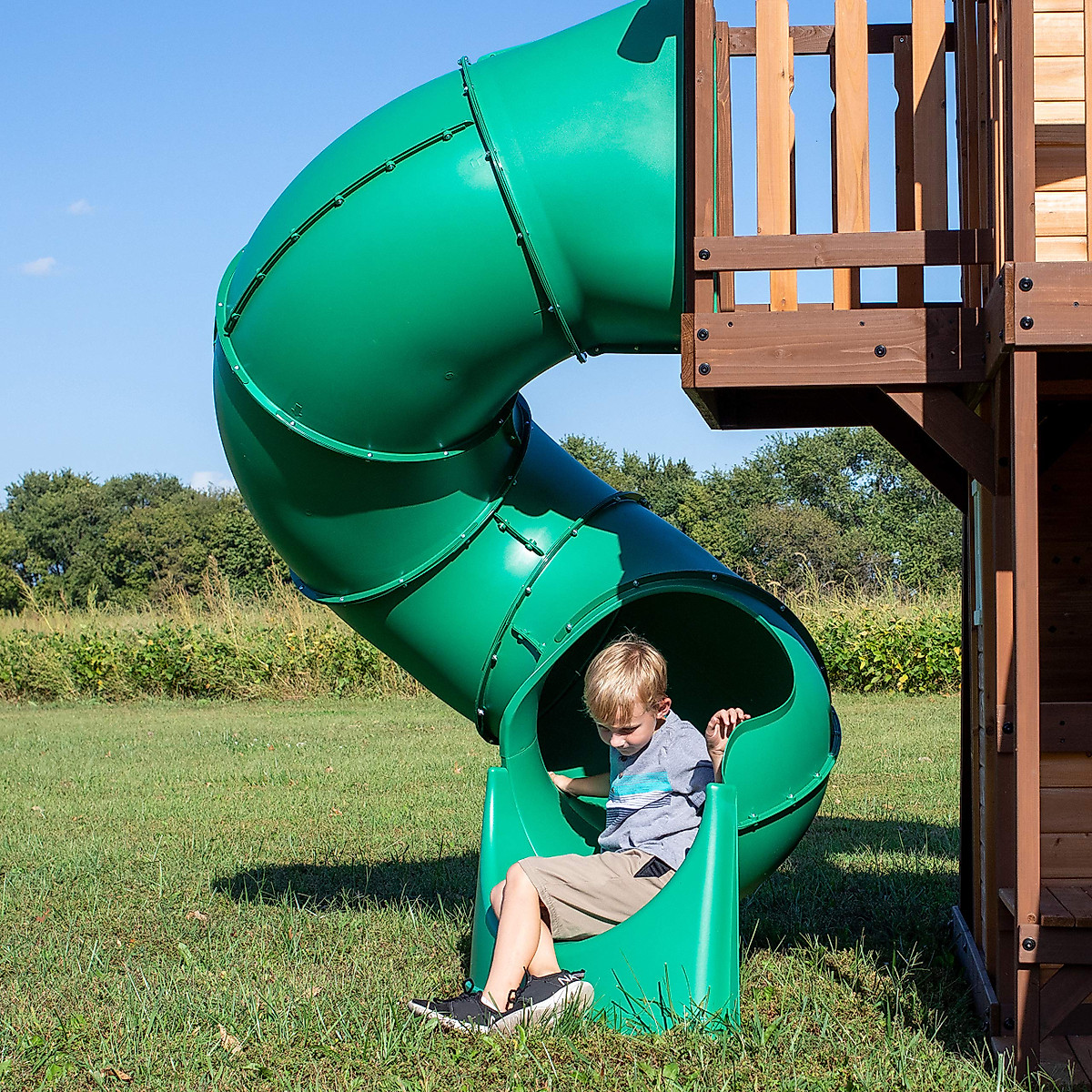 Backyard Discovery, Cedar Cove Wood Swing Set, Playground Fort, Chalkboard, Telescope, Dual Slide, Kitchenette, Wide Swing Lanes, 5ft Rock Wall, Step Ladder