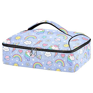 Kcldeci Insulated Thermal Food Carrier Insulated Casserole Carrier for Hot or Cold Food,Unicorn Rainbow Insulated Tote Bag for Potluck Cookouts Parties Picnic,Lasagna Lugger