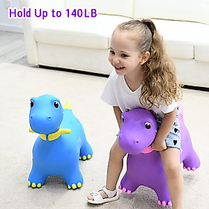 AOLIGE Bouncy Horse Animals for Toddlers 1-3 Dinosaur Hopping Toys for Kids Inflatable Toddler Bounce Toys Ride On Animal Hopper Toys with Pump (Purple)