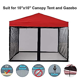 Mosquito Net for Outdoor Patio and Garden, Screen House for Camping and Deck, Gazebo Screenroom, Zippered Mesh Sidewalls for 10x 10' Gazebo (Black)