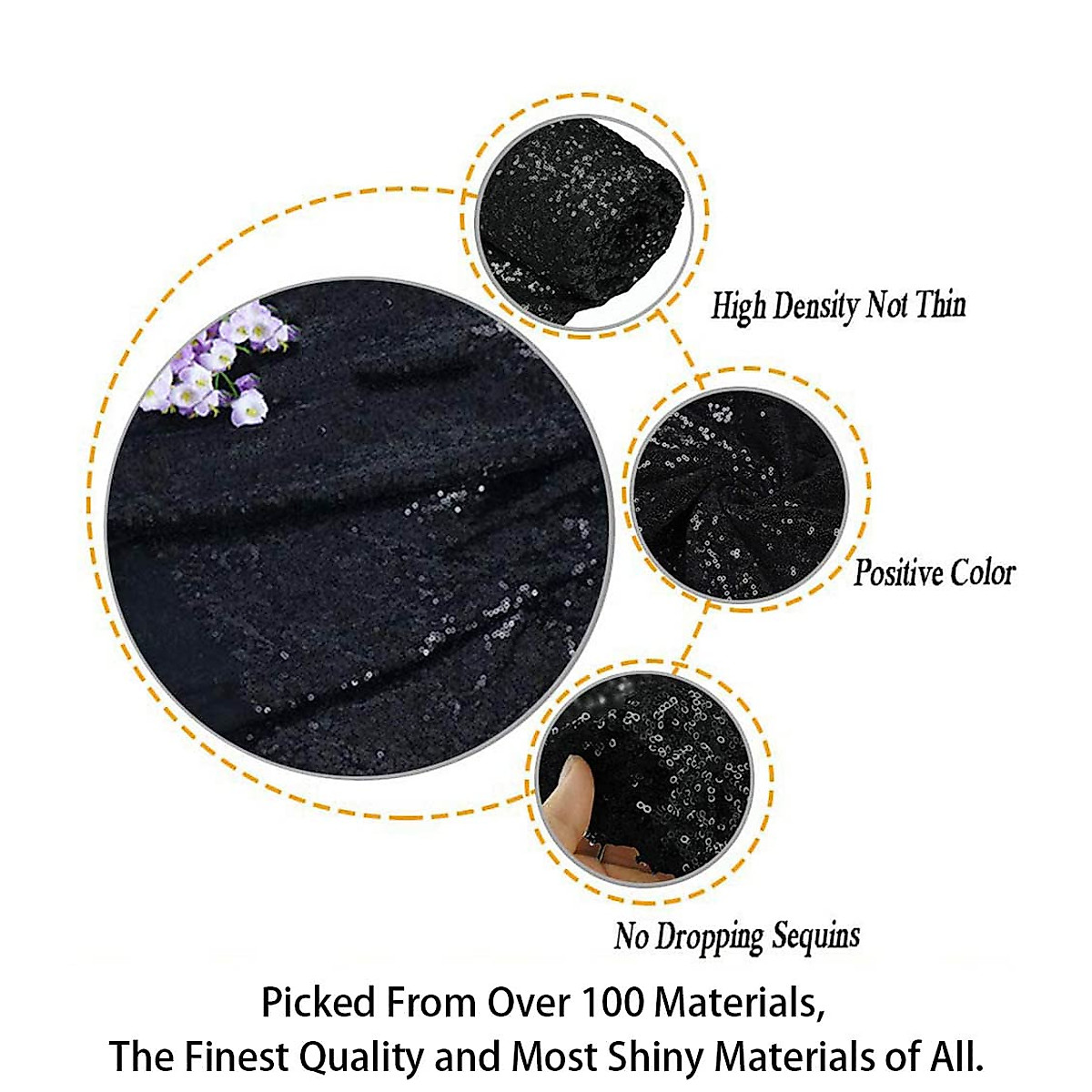 ShiDianYi 3 Feet 1 Yards-Sequin Fabric, by The Yard, Sequin Fabric, Tablecloth, Linen, for Xmas Decor (1 Yards 1PC Black)