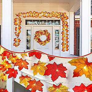 3 Pack Thanksgiving Decorations Lighted Fall Garland, 30 Ft 60 LED Battery Operated Maple Leaves String Lights for Indoor Outdoor Autumn Harvest Party Halloween Thanksgiving Decoration