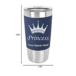 LaserGram 20oz Vacuum Insulated Tumbler Mug, Princess Crown, Personalized Engraving Included (Silicone Grip, Navy Blue)