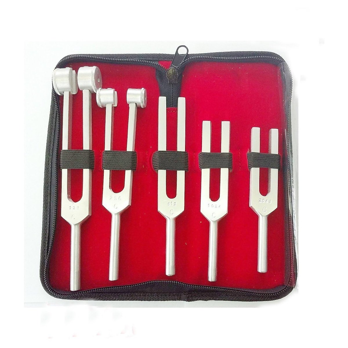 Tuning Fork Set of 5 {C128, C256, C512, C1024 & C2048 } Free Case