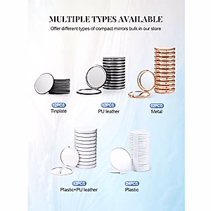 Getinbulk Compact Magnifying Mirror Bulk, Set of 12 Round Double-Sided 1X/10X Magnification PU Leather 2.8"(White)