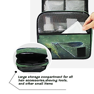 Omhonmi Hanging Toiletry Bag for Women Art Painting Dragonfly,Waterproof Makeup Pouch,Portable Cosmetic Bag,Travel Bag with Hanging Hook for Woman Man Travel Accessories