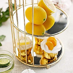 BalsaCircle 22-Inch Gold 3 Tier Metal Mirror Glass Hanging Bird Cage Dessert Cupcake Stand Wedding Reception Party Table Decorations