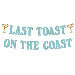 xo, Fetti Last Toast on the Coast Blue Glitter Banner - 5 Ft | Beach Bachelorette Party Decoration, Nautical Bridesmaid Favor, Coastal Bride To Be Photo Booth, Bach Backdrop, Bridal Shower Decor