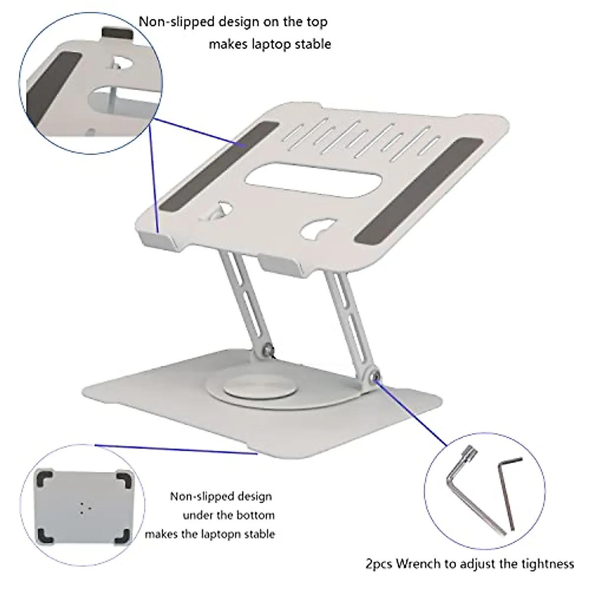 NIWOLT Laptop Stand Adjustable Computer Stand with 360° Rotating Base, Ergonomic Laptop Riser for Collaborative Work, Dual Rotary Shaft Foldable Notebook Stand, fits for All 10-16" Laptops (White)