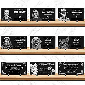 Personalized Human Memorial Stones Black Granite Memorial Garden Stone 12x6 Inches Engraved with Photo Name Date Memorial Stones for Loved Ones Personalized or Dog Cat Pet Memorial Stones