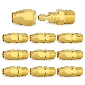 ChillWaves Brass Pneumatics Reusable Replacement Fitting，Hose-End Repair Fitting 1/4" ID Hose（1/4" Barb）x 1/4" NPT Rigid(5-PACK)