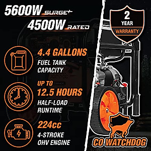WEN 5600-Watt Portable Generator, Electric Start, 224cc, Transfer-Switch and RV-Ready with CO Shutdown Sensor (GN5602X)