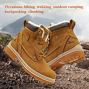 VITIKE Boys Snow Boots Kids Winter Warm Boots Girls Faux Fur Hiking Boots Cold Weather Outdoor shoes for Toddler/Little Kid/Big Kid Yellow Size 6.5