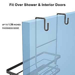 Auslar Shower Caddy Hanging Over The Door, Sturdy Rustproof Hanging Shower Organizer, Shower Shelf with Hooks, Razors Towels Shampoo Organizer for Dorm, Toilet and Bath, Black