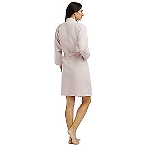 Fishers Finery Women's Waffle Knit Cotton Modal Kimono Spa Robe; Above Knee Length with Pockets and Tie Waist, Luxury Bathrobe (Pink,S)