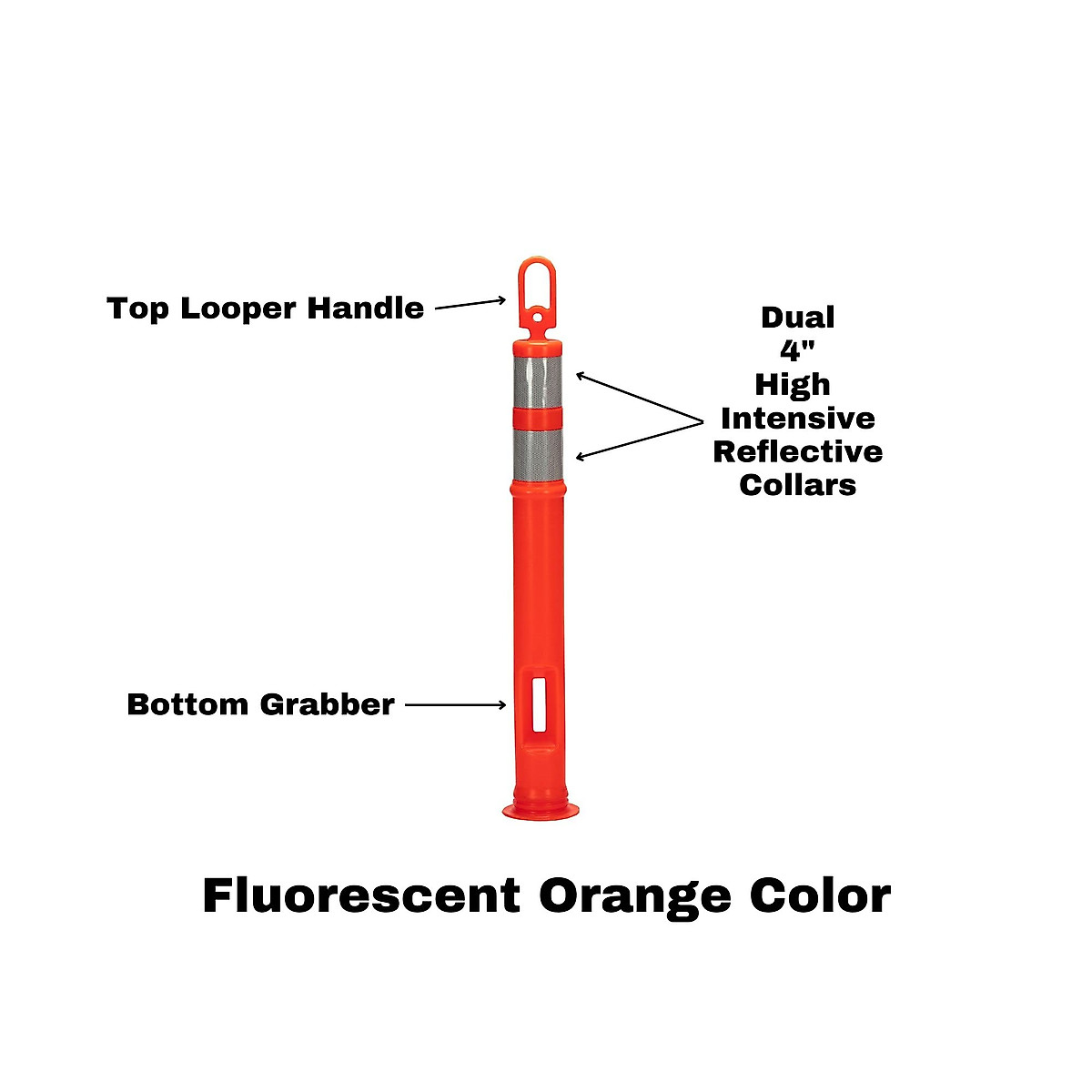 CJ Safety (Pack of 3 Sets) 45" Orange Delineator Post Cone with 10 lbs. Rubber Base, 2 Reflective Bands (Set of 3 (Post & Base))