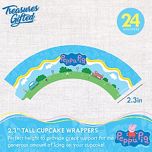 Treasures Gifted Officially Licensed Peppa Pig Cupcake Toppers and Wrappers 24ct - Peppa Pig Cupcake Wrappers and Toppers - Peppa Pig Dessert Toppers & Cupcake Kit - Peppa Pig Birthday Party Supplies