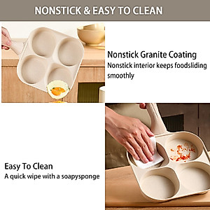 JUSTUP 4-Cup Egg Pan Nonstick,Granite Egg Frying Pan with Heat-Resistant & Cook-Safe Handle,Versatile Breakfast Skillet for Breakfast,Omelet Pan Suitable For Gas Stove & Induction Cooker (White)