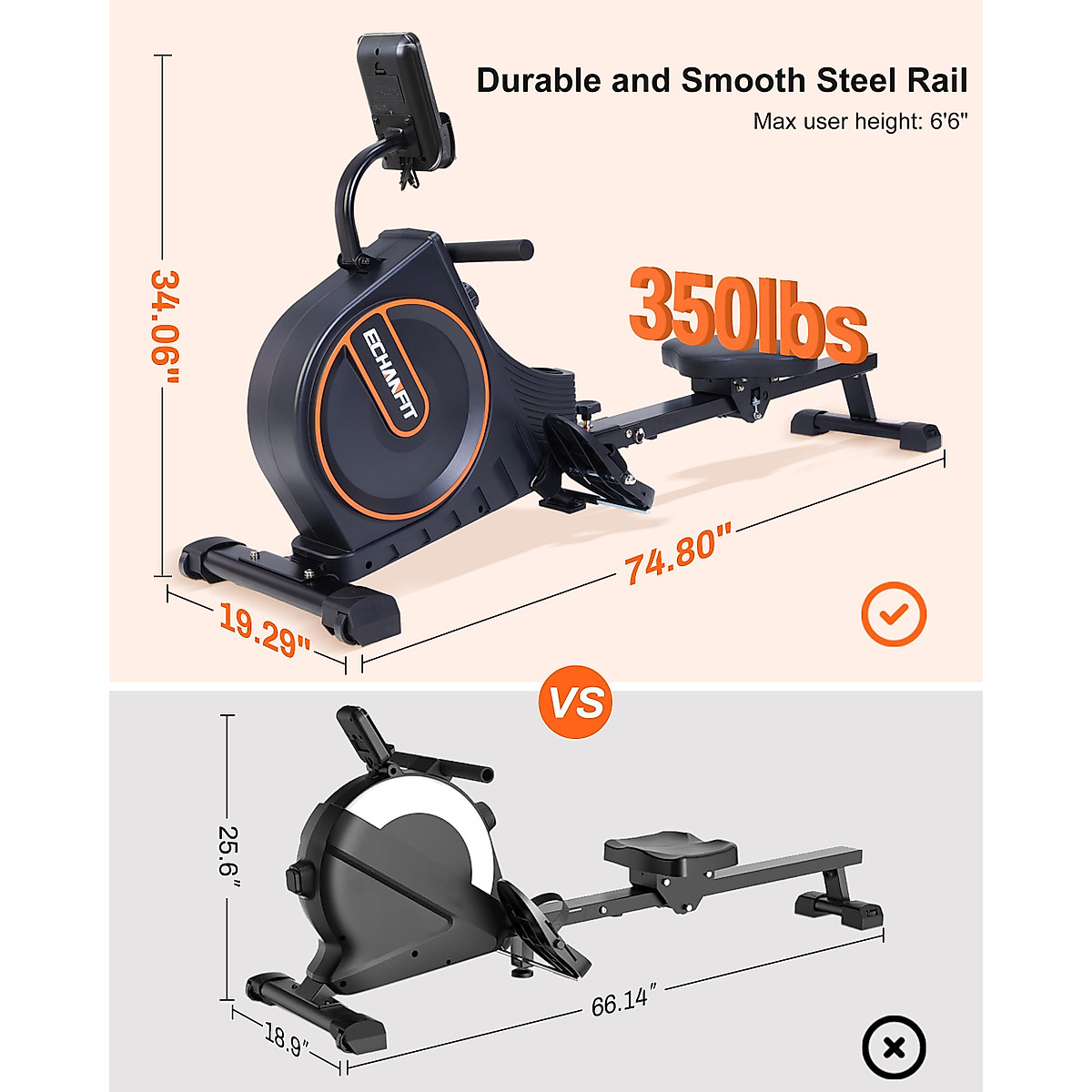 ECHANFIT Magnetic Rowing Machines for Home, LCD Monitor with Backlight and Tablet Holder, 16 Levels Adjustable Resistance, 350 LB Weight Capacity Foldable Rower for Home Gym Cardio Workout