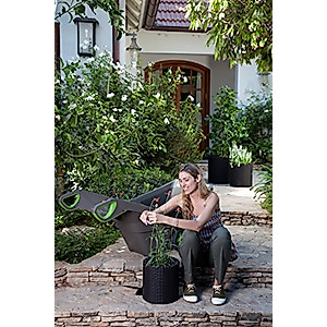 Keter Resin Wicker Cylinder Flower Pot Set of 3 Small, Medium, and Large Planters with Drainage Plugs for Outdoor or Indoor Plants, Charcoal Grey