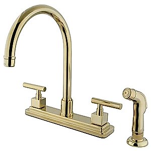 Kingston Brass KS8792CQL Claremont 8" Centerset Kitchen Faucet, Polished Brass, 12.5 x 10.38 x 2.5