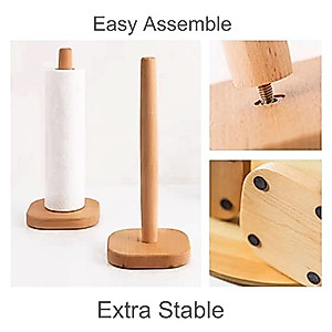 HUAJIE BienStylife Paper Towel Holder, Wooden Base Kitchen Paper Hanger Rack Bathroom Towel Roll Stand Organizer Countertop Wooden Paper Towel Holder (Natural Wood), WDH-001