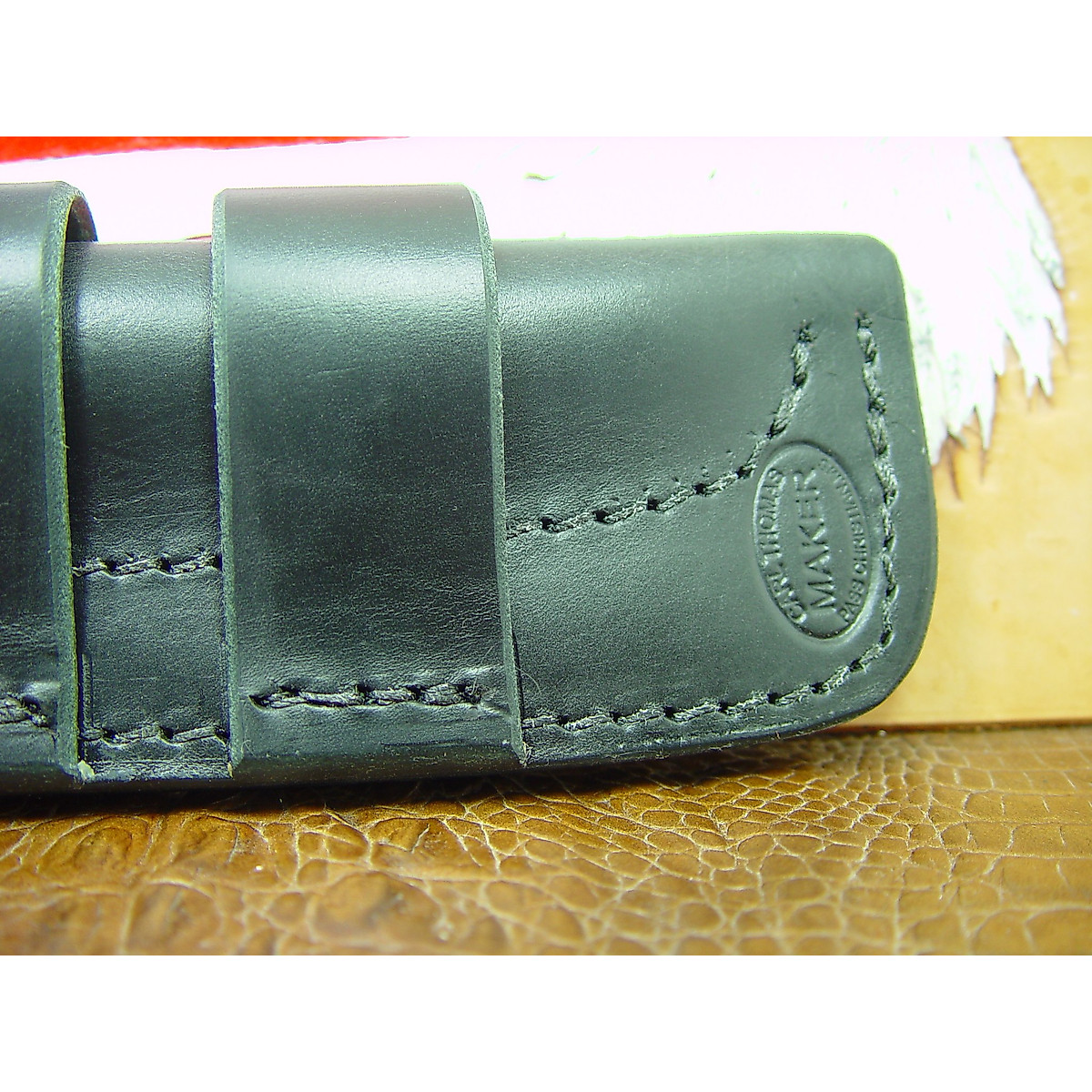 Custom Made Cross Draw Knife Sheath That Will fit The SOG Seal pup Dyed Black. A lot of Leather for The Price. Can be Worn on Left or The Right Hand Side.