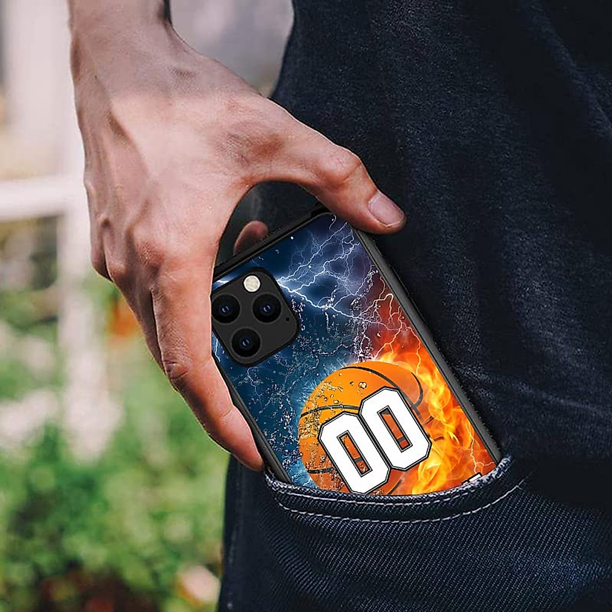 Personalized Basketball vs Name Number US Flag Decor Rubber Cover Phone Case for Samsung Galaxy S23 S22 S21 S20 ULTRA PLUS/ S21 FE /S20 FE/ S10 PLUS/ S9 PLUS/ S8 PLUS /S7 EDGE (Water Fire)