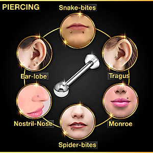 KJM FASHION 4PCS Surgical Steel Monroe Labret 16g 1.2mm 7/16 11mm 3mm Ball Forward Helix Medusa Tragus Lip Earrings Piercing Jewelry 7411