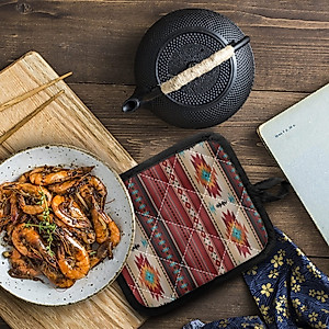 JOAIFO Southwest Nativa Oven Mitts and Pot Holders Sets, Tribal Aztec Pattern Heat Resistant & Non-Slip Oven Mitts with Potholder Fashion Kitchen Cotton Cooking BBQ Gloves