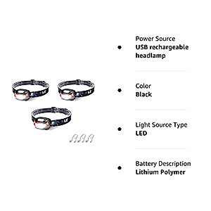 Lepro LED Headlamp Rechargeable 3 Packs - Super Bright Head Lamp with 5 Modes for Camping & Hiking Gear Essentials, IPX4 Waterproof Headlight Flashlight with Red Light, USB Cable Included