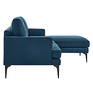 Modway Evermore Right-Facing Metal and Fabric Sectional Sofa in Azure Blue