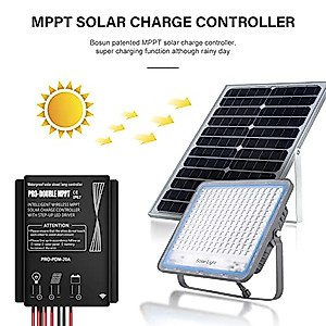 Gebosun 2-Pack 300W LED Solar Flood Light, Remote Controlled, Dusk to Dawn, 24,000Lumen, 6000K, IP67 Waterproof, Wall-Mounted & Pole-Mounted, Perfect for Barn, Warehouse, Backyard and Garden