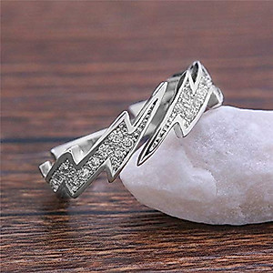 QIAN0813 18K Rose Gold Tone Adjustable Open Finger Rings Lightning Bolt for Women Shining Cubic Zircon CZ Ring Fashion Jewelry (18K white gold)