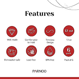 PARNOO Milkshake Glasses - American Retro Style Ice Cream Sundae Glasses with 6 Stainless Steel Spoons for Parties & Events - Perfect for Fruit Salads, Root Beer, Soda, & Floats - 6 Pack, 12 oz